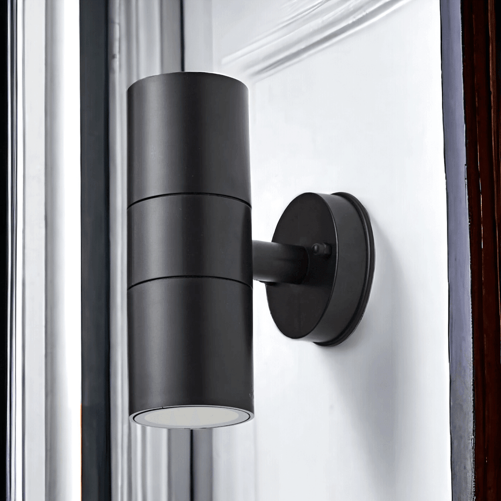 "Eclipse Duo" Black Outdoor Wall Mounted Up / Down LED Light Mains Wir ...