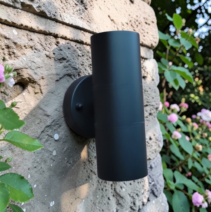Eclipse Duo Black Outdoor Wall Mounted Up / Down LED Light Mains Wired ...