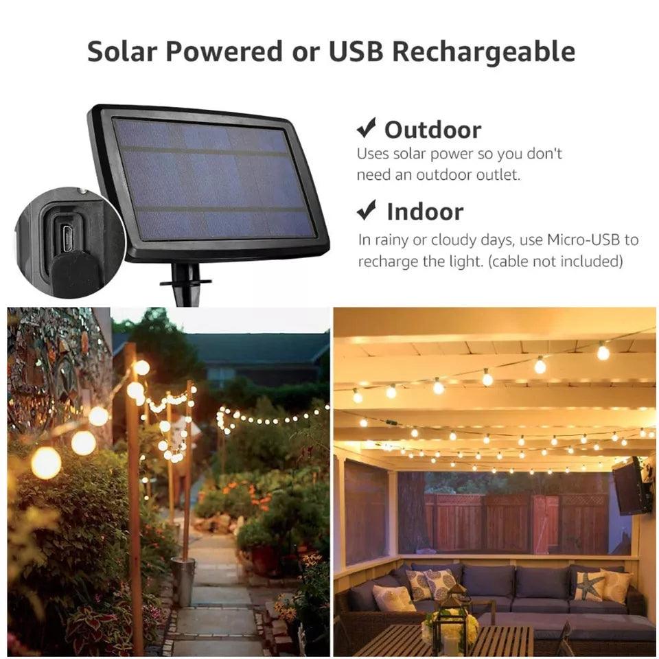 7.6M / 25FT LED Solar / USB Dual Power "Festoon" Globe String Lights ...