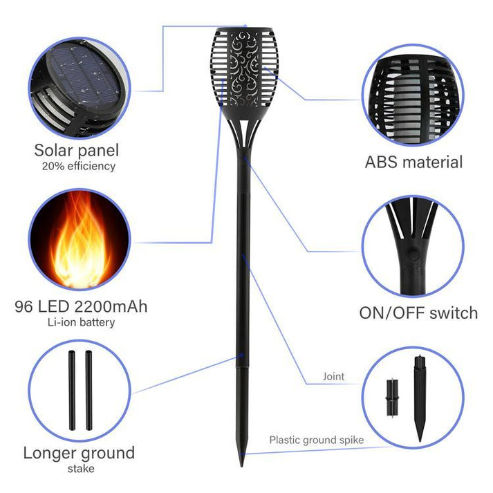 LED Solar Flickering Flame Torch Stake Light - 96 LED – Lighting Legends